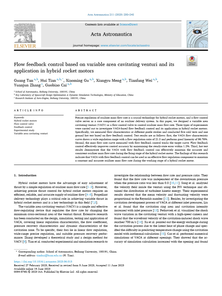 Flow Feedback Control Based On Variable Area Cavitating Venturi and Its Application in Hybrid ...