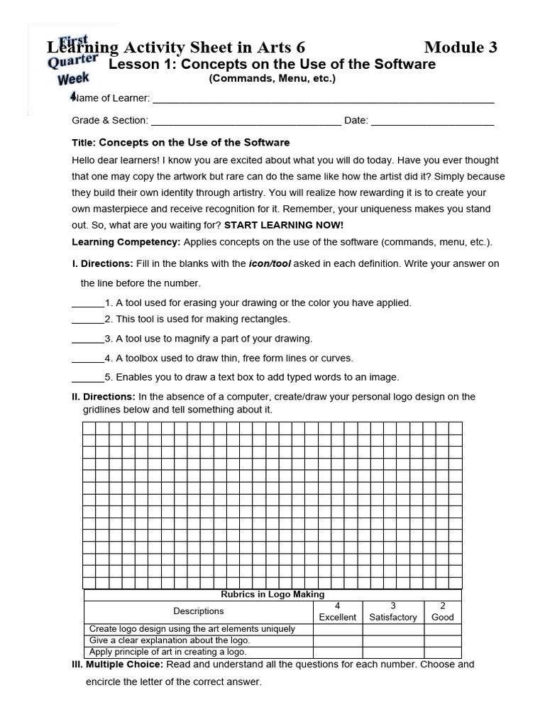 Learning Activity Sheet in Arts 6 WK 4 Module 3 Lesson 1 | PDF | Logos ...
