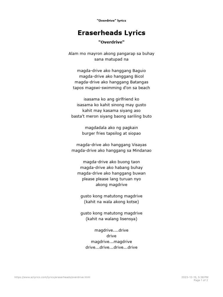 OVERDRIVE Book by Eraserheads | PDF