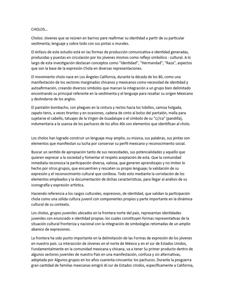 Identidad y Cultura de los Cholos en México | PDF | México | Ciudad juárez