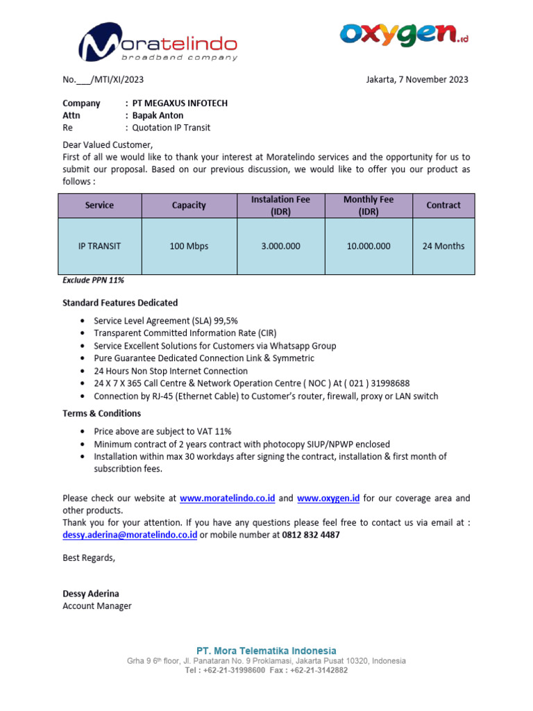 Penawaran Ip Transit Inter Moratel | PDF
