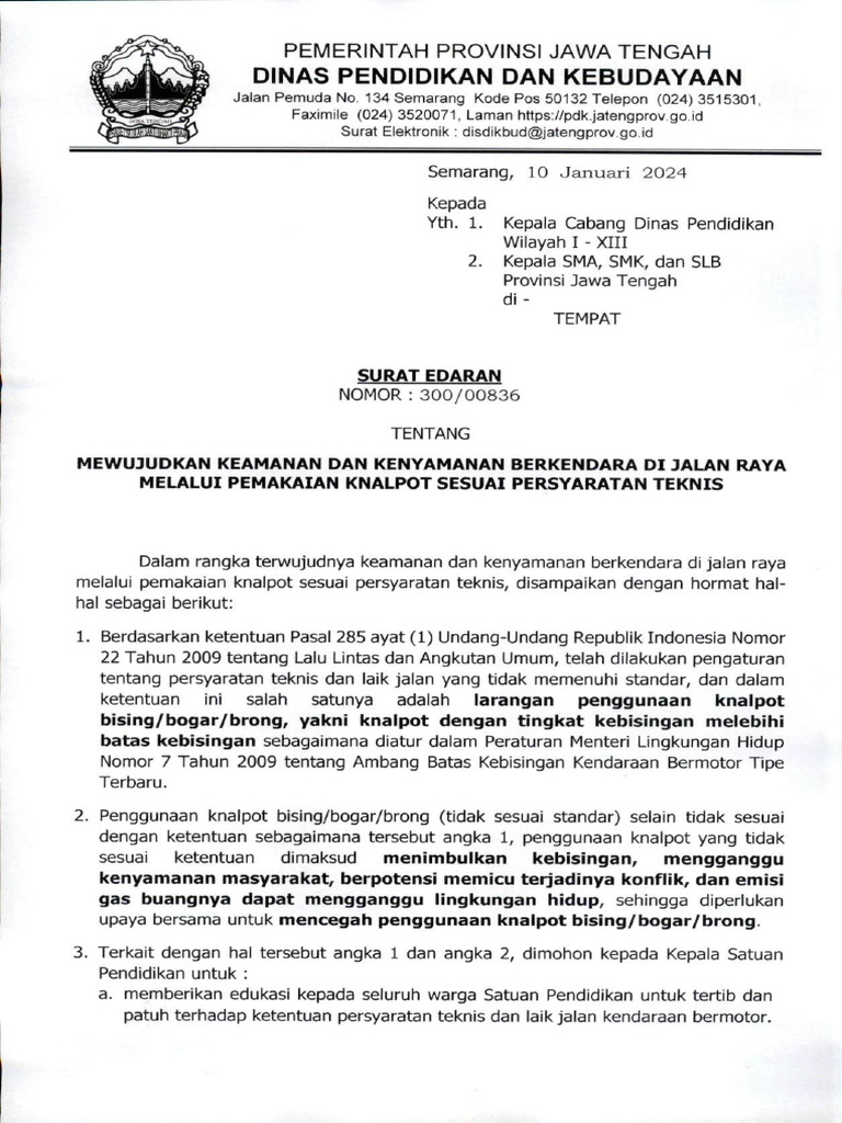 Se-Larangan Pemakaian Knalpot Brong | PDF