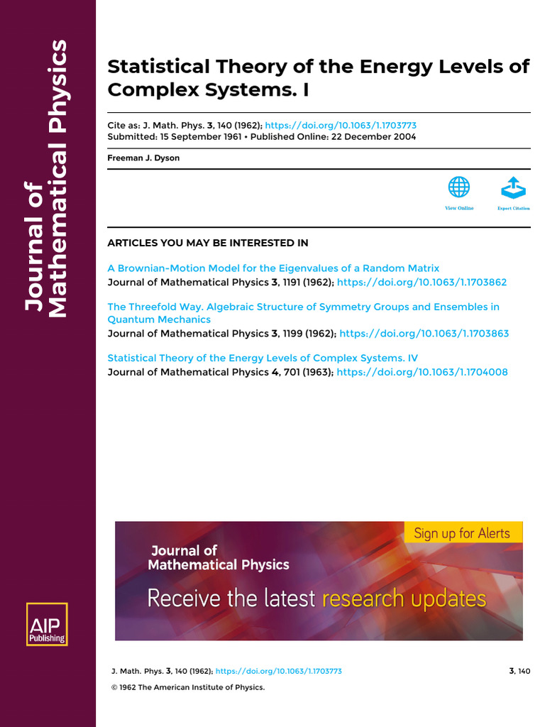 Statistical Theory of The Energy Levels of Complex Systems. I | Download Free PDF | Matrix ...