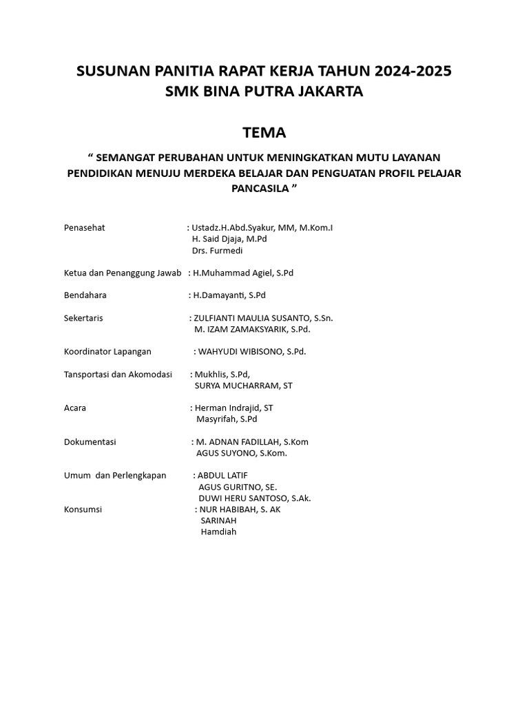 Susunan Panitia Raker | PDF