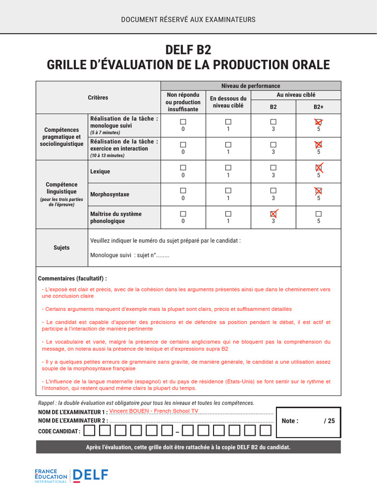 Grille PO Delf B2 French School TV | PDF