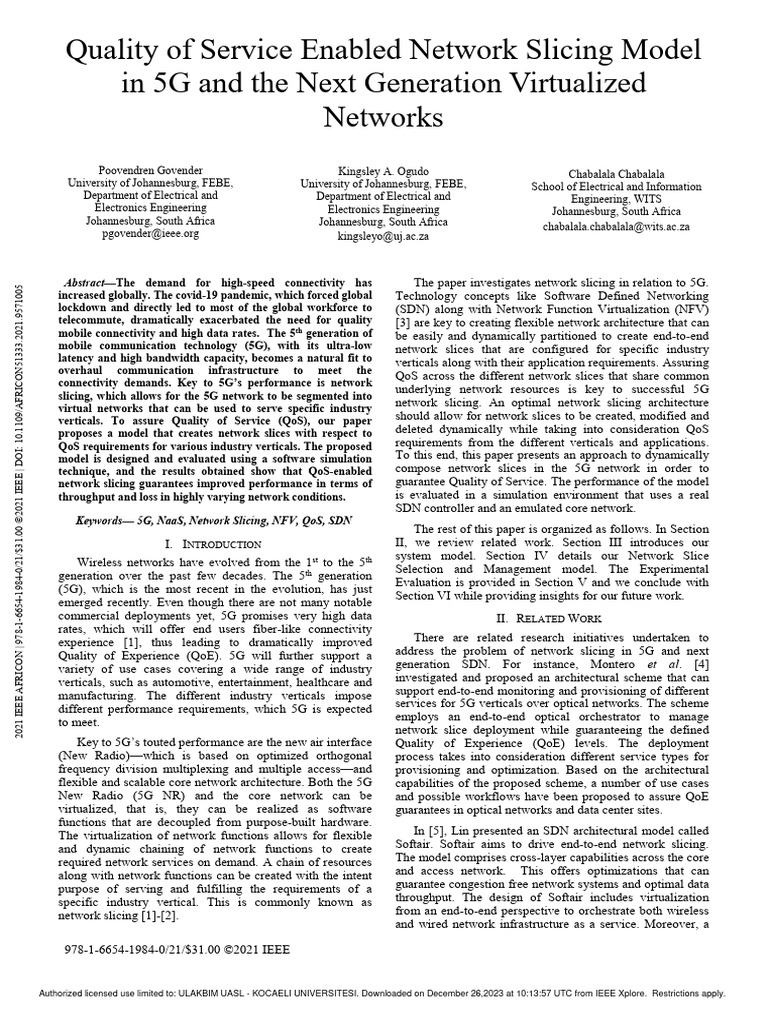 Quality Of Service Enabled Network Slicing Model In 5g And The Next Generation Virtualized