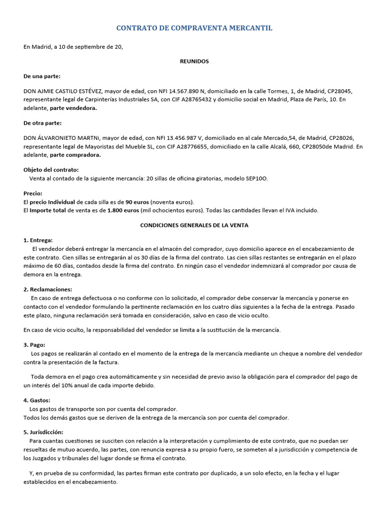 Modelo de Contrato de Compraventa Mercantil | PDF | Jurisdicción ...