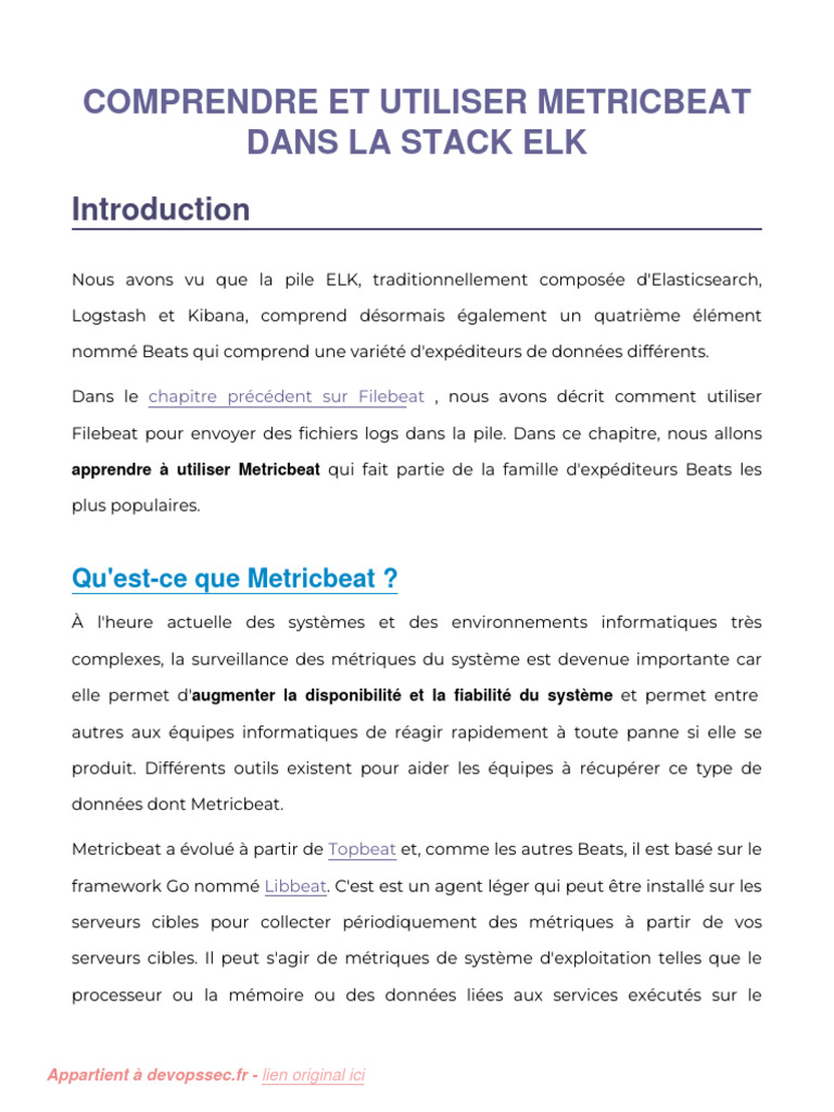 Guide Metricbeat pour la Stack ELK | PDF