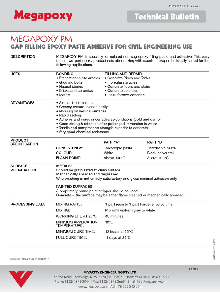 Megapoxy PM: Gap Filling Epoxy Paste Adhesive For Civil Engineering Use | PDF | Concrete | Epoxy