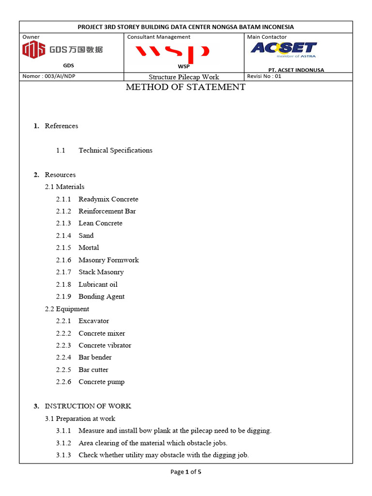 Metode Statement Structure of Pilecap Work | PDF | Concrete | Deep Foundation