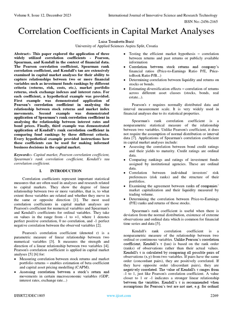 Correlation Coefficients in Capital Market Analyses | PDF | Spearman's ...