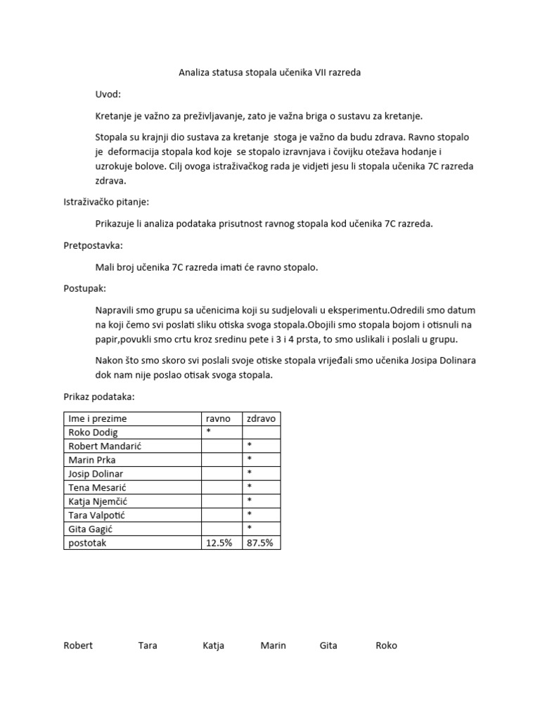 Analiza Statusa Stopala Učenika VII Razreda | PDF