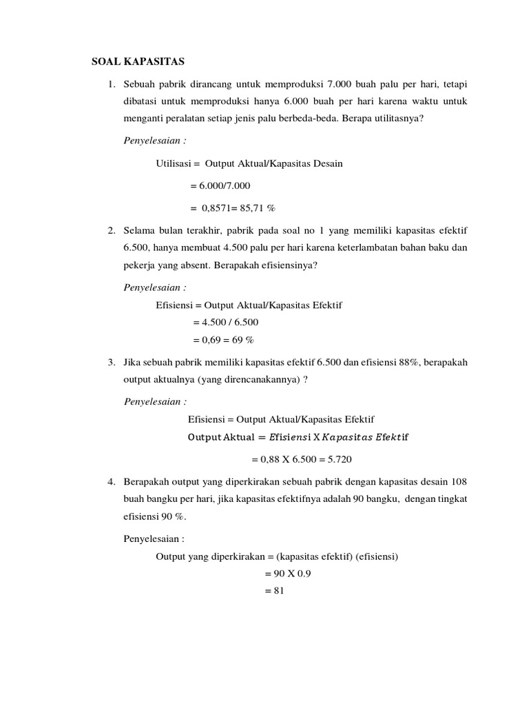 Soal Kapasitas, Eoq & Bep | PDF