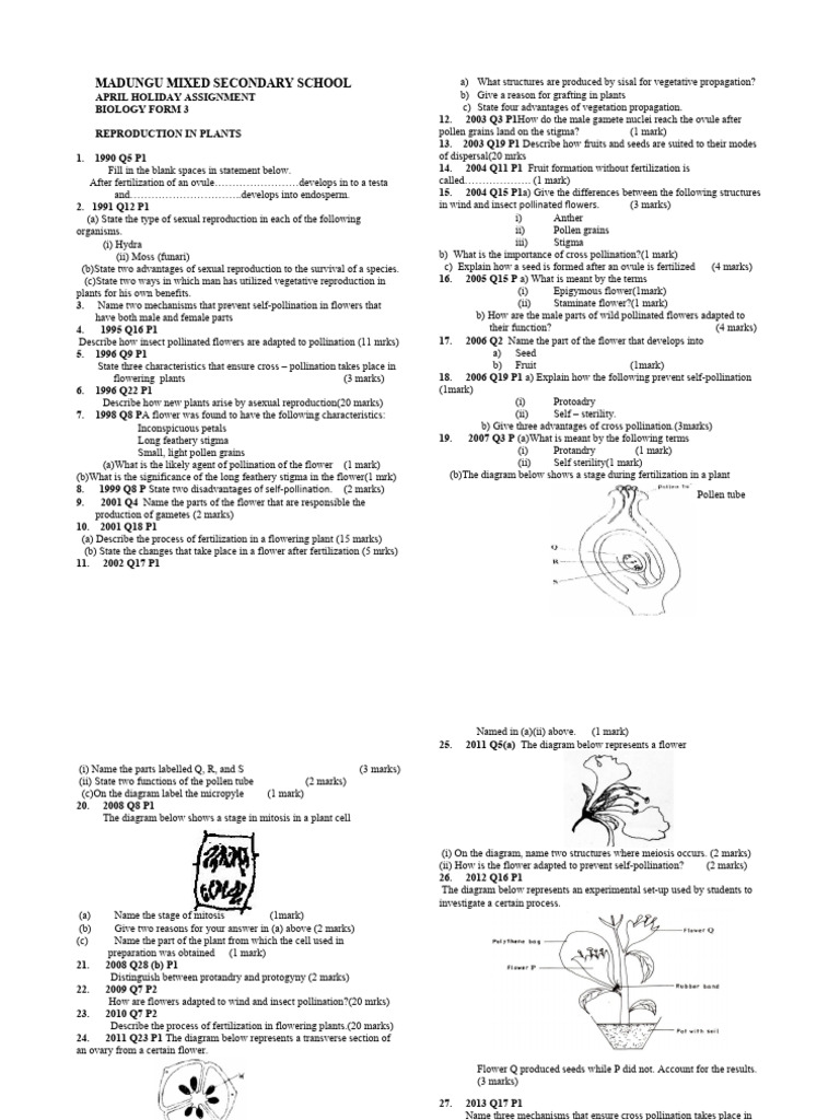 April Holiday Assigment Bio F3 | PDF | Flowers | Sexual Reproduction