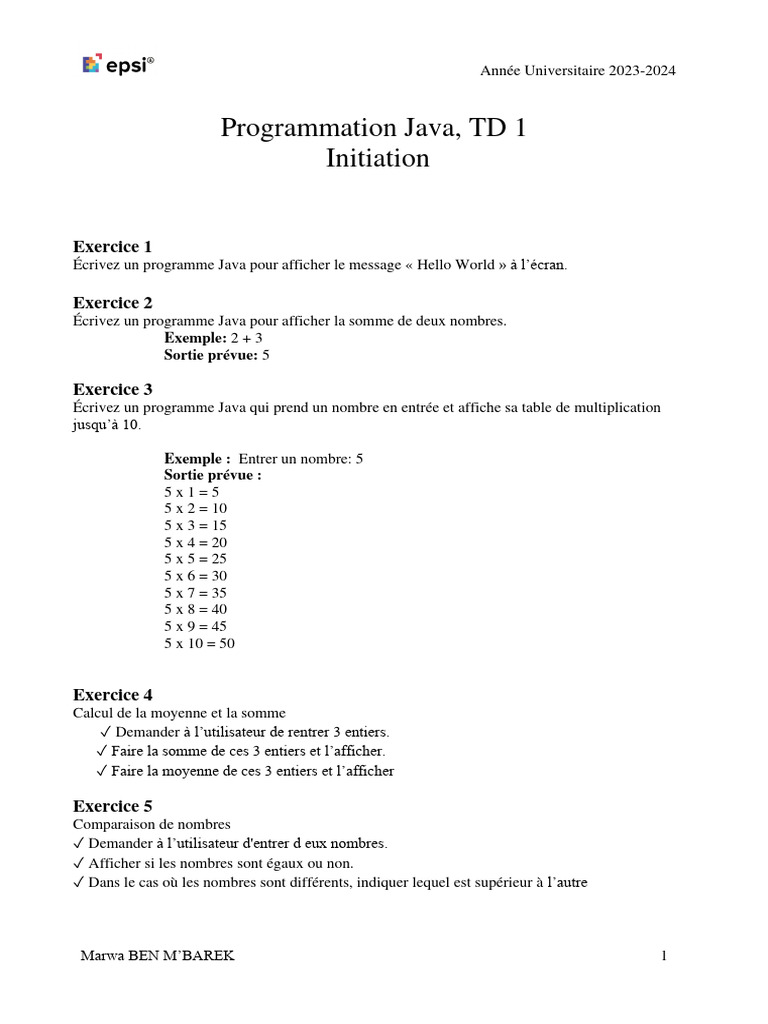 Programmation Java, TD 1 Initiation: Exercice 1 | PDF | Ingénierie informatique | Génie logiciel
