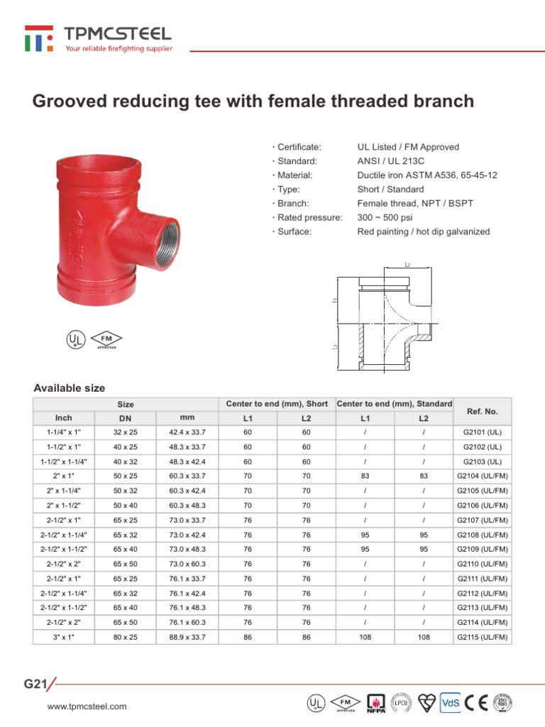 G21-Grooved-reducing-tee-with-female-threaded-branch | PDF | Materials | Building Materials