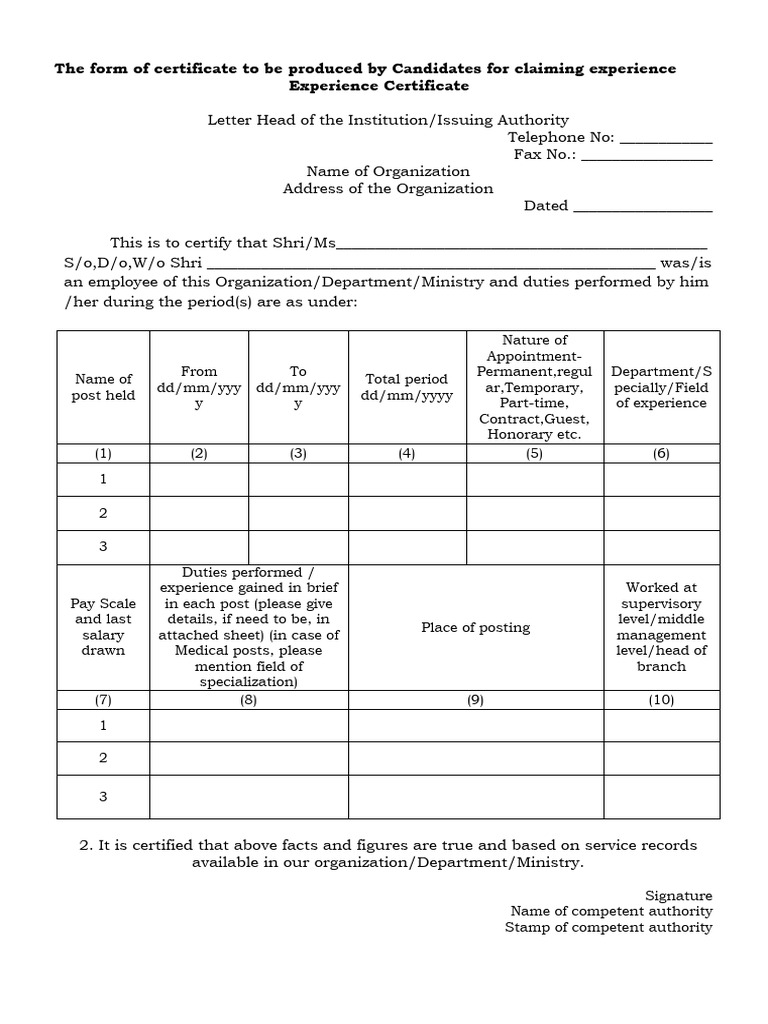 Proforma For Claiming Experience | PDF | Doctor Of Medicine ...