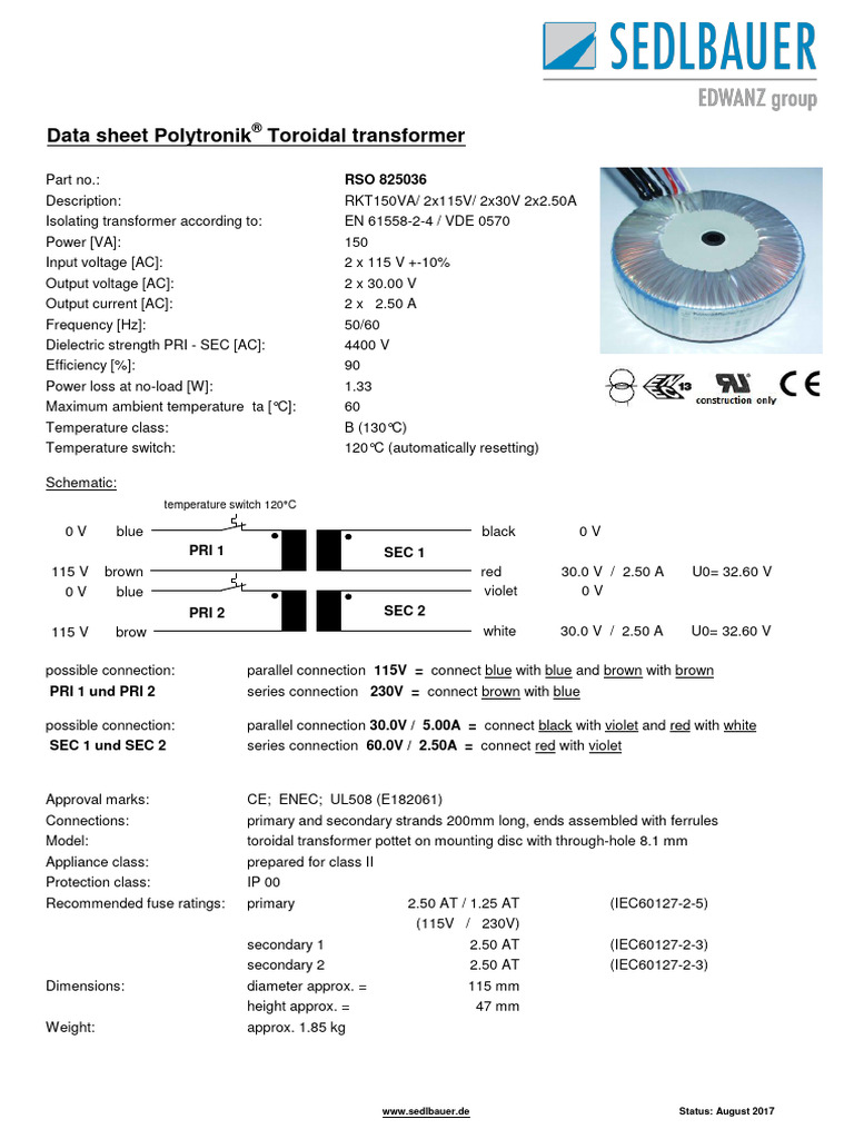 Ringkerntrafo-Datenblatt-825036_E | PDF