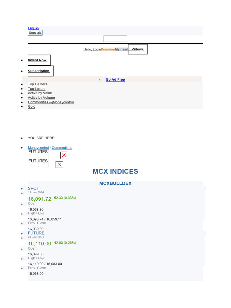 MCX Indices: Videos | PDF | Commodity Markets | Price Of Oil