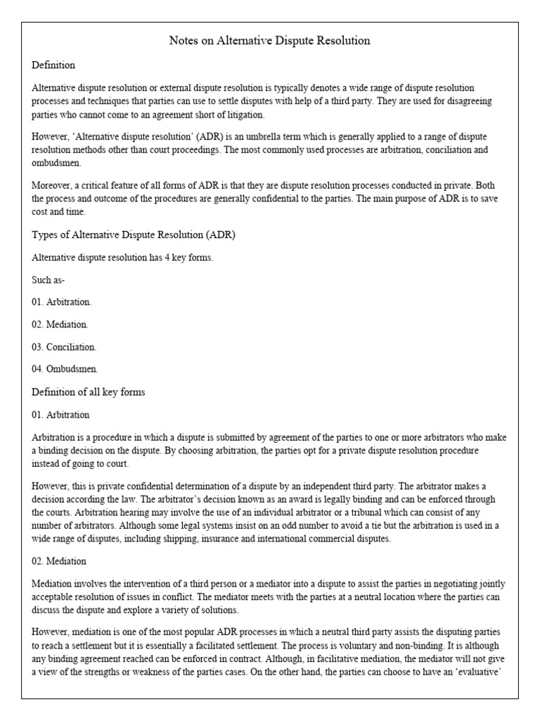 ADR: Mediation vs. Litigation | PDF | Alternative Dispute Resolution ...