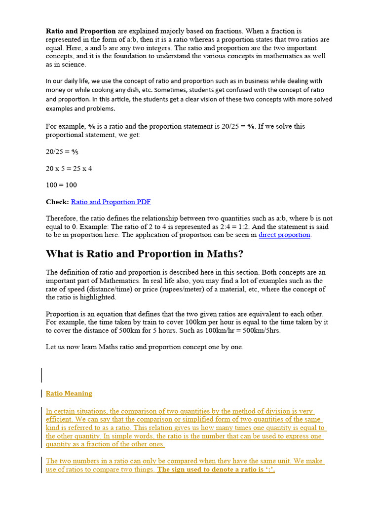 Ratio and Proportion Are Explained Majorly Based On Fractions | PDF ...