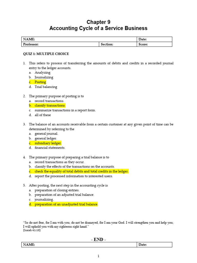 Quizzes - Chapter 9 - Acctg Cycle of A Service Business | PDF