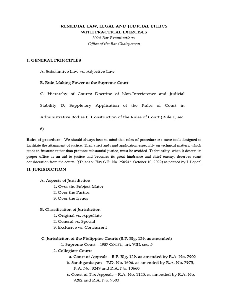 2024 Remedial Law Exam Guide | PDF | Lawyer | Evidence (Law)