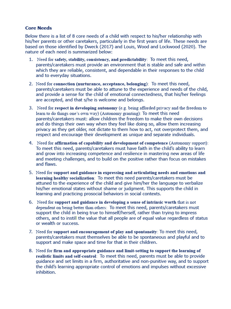 Core Needs | PDF | Autonomy | Psychological Resilience