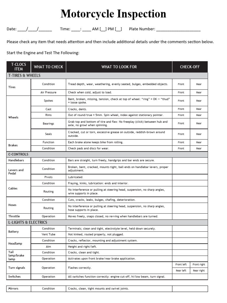 Motor Checklist | PDF | Transportation Engineering | Equipment