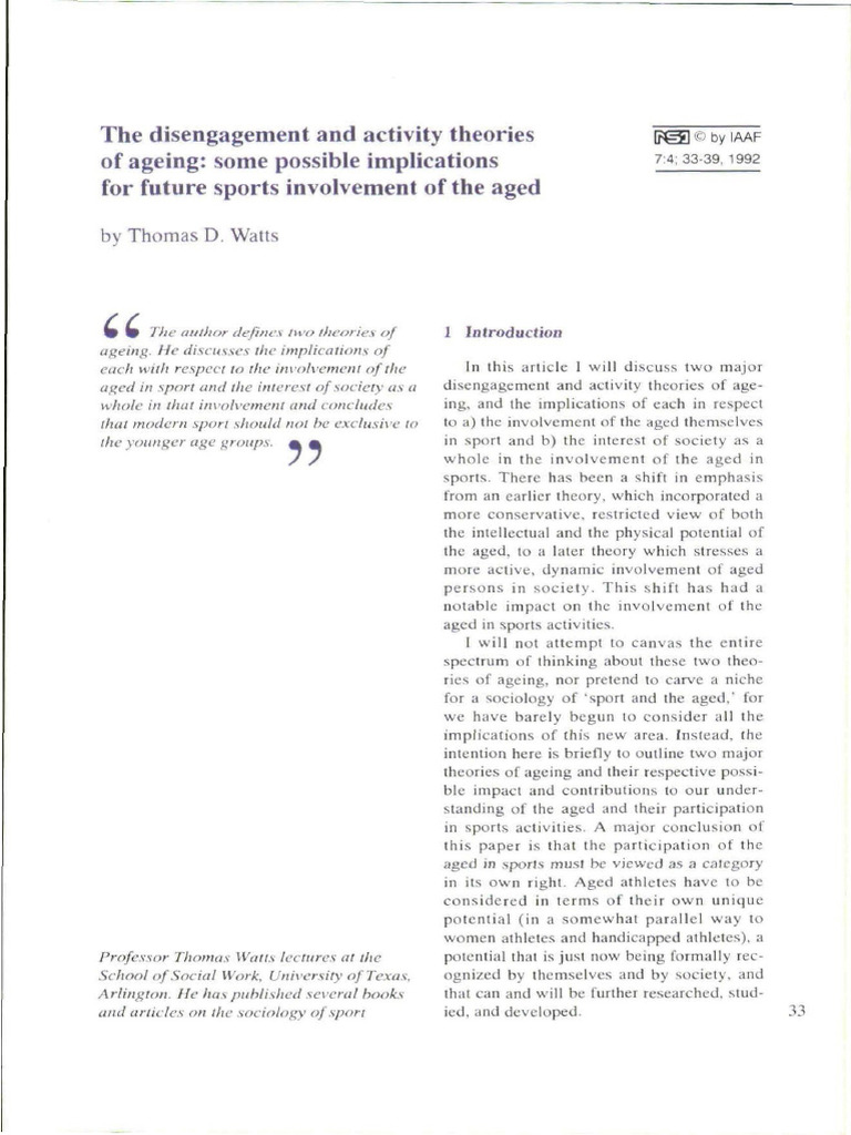 The Disengagement and Activity Theories of Ag | PDF | Ageing ...