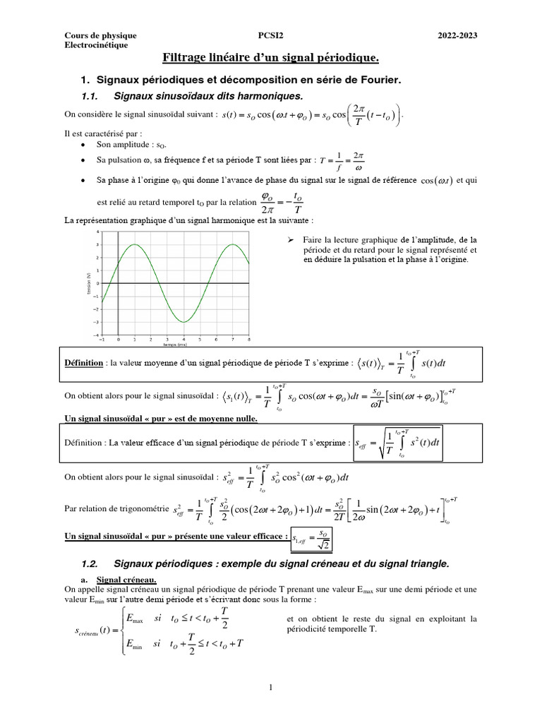 Filtrage Linéaire des Signaux Périodiques | PDF | Filtre passe-bas ...