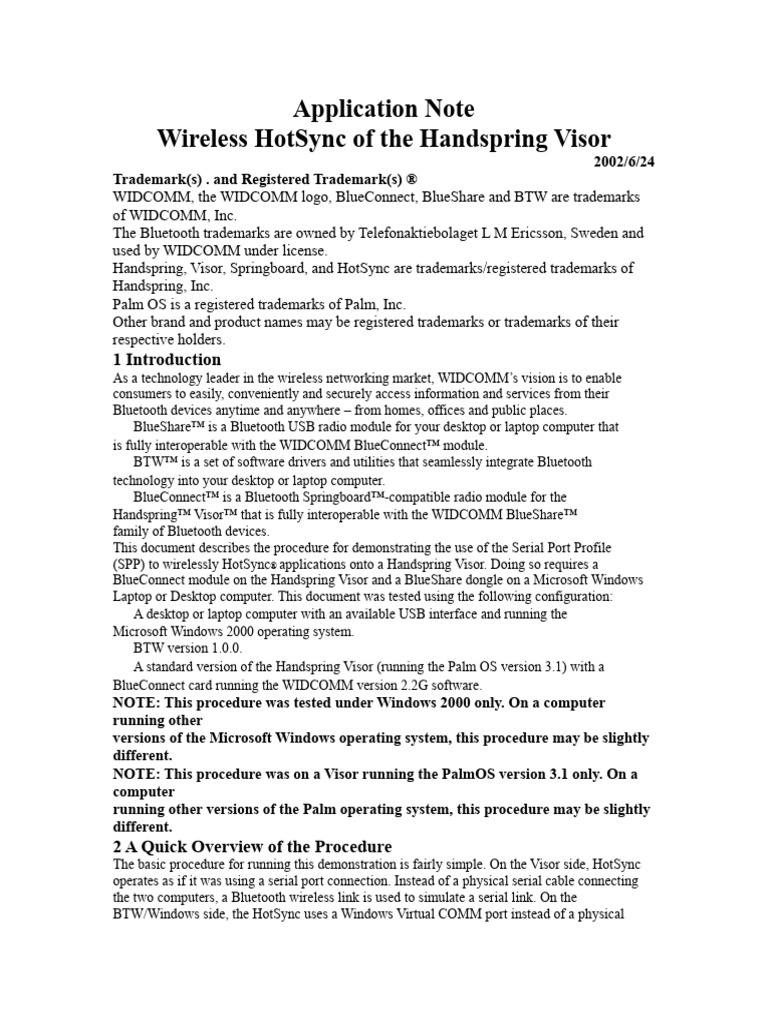 Visor-HotSync Application Note | PDF | Bluetooth | Usb