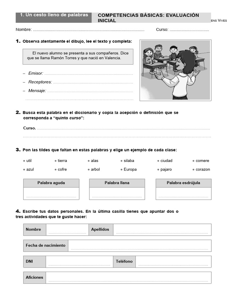 CB 01-05 Lengua 5 C Pruebas Eval-1 | PDF