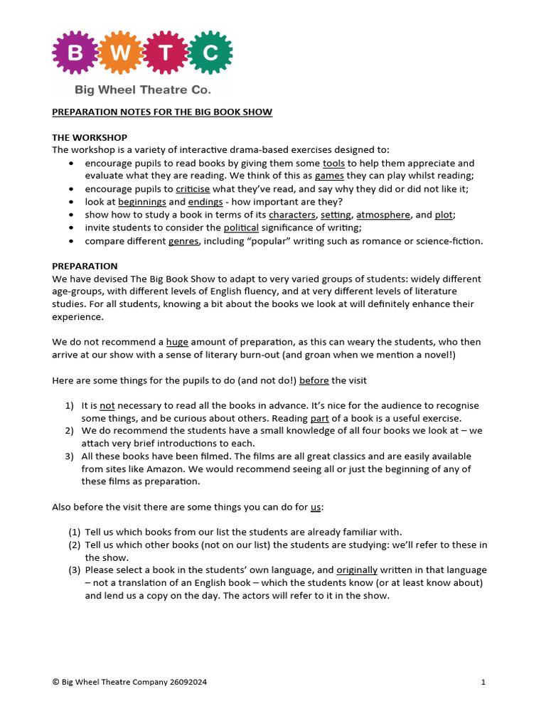 Prep Notes For The Big Book Show 2023-24 | PDF