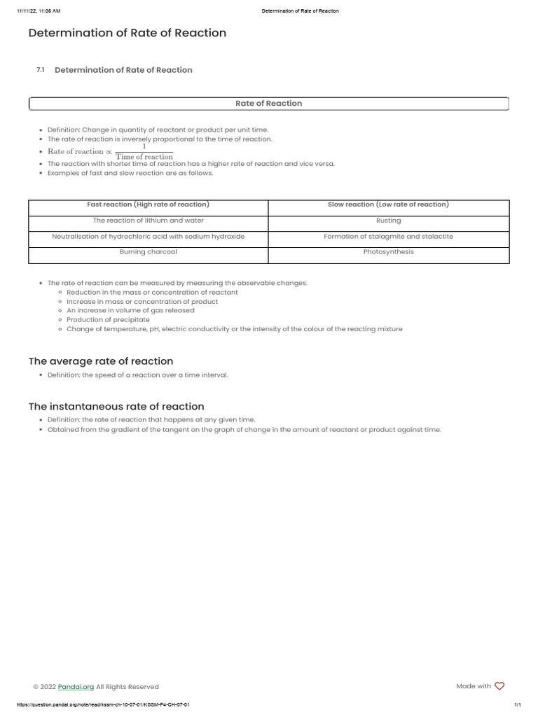 Determination of Rate of Reaction | PDF | Reaction Rate | Chemical ...
