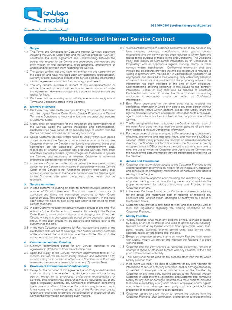 Mobily Data and Internet Service Contract - English | PDF | Indemnity ...