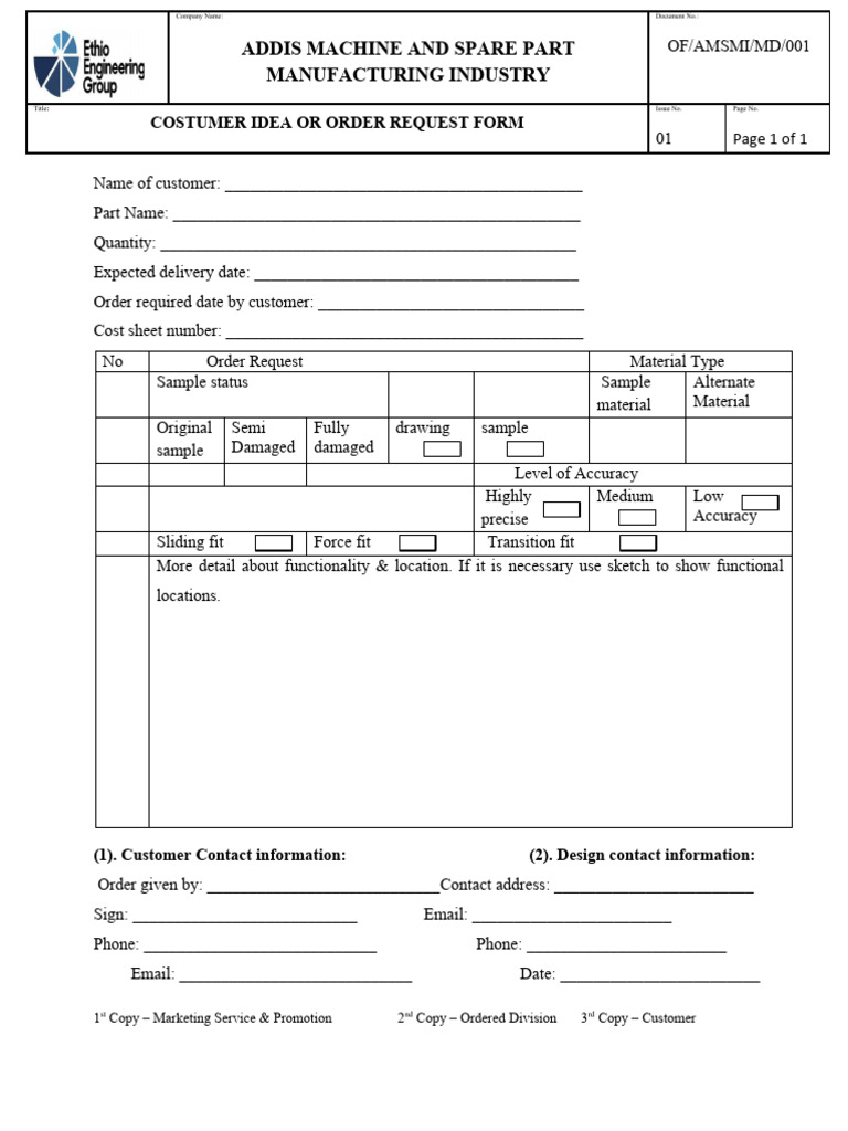 Customer Order Request Form Template | PDF