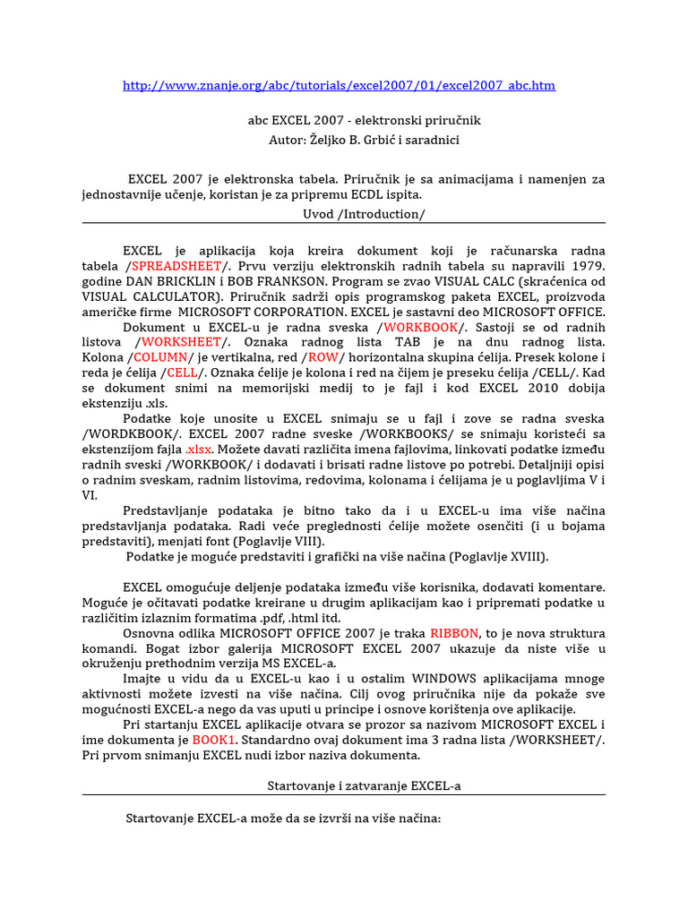 EXCEL 2007 - Elektronski Priručnik | PDF