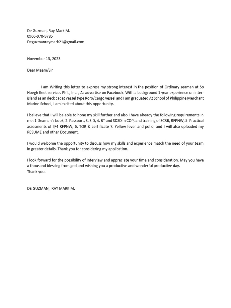 Seaman Job Application Letter | PDF