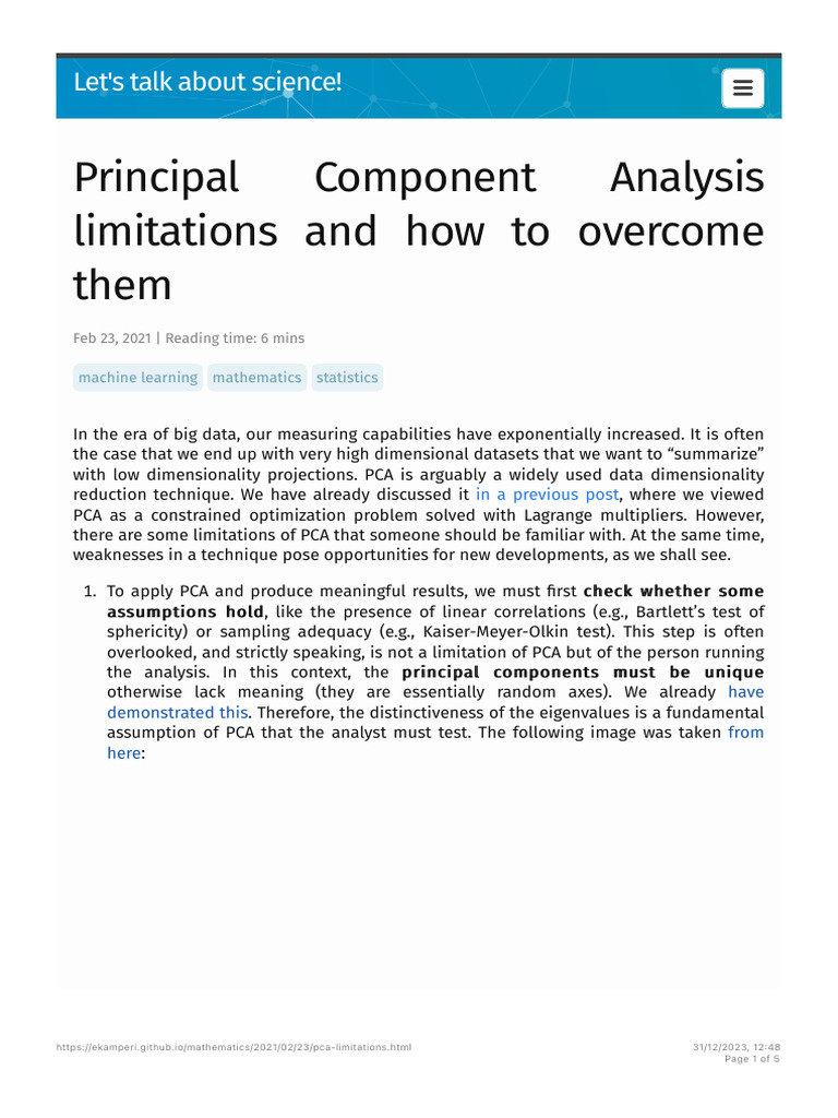 Principal Component Analysis Limitations and How To Overcome Them Let's Talk A | PDF | Principal ...
