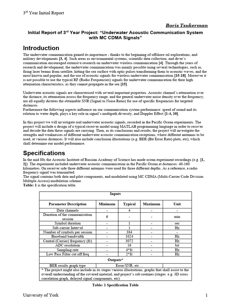 Initial Report of 3rd Year Project | PDF