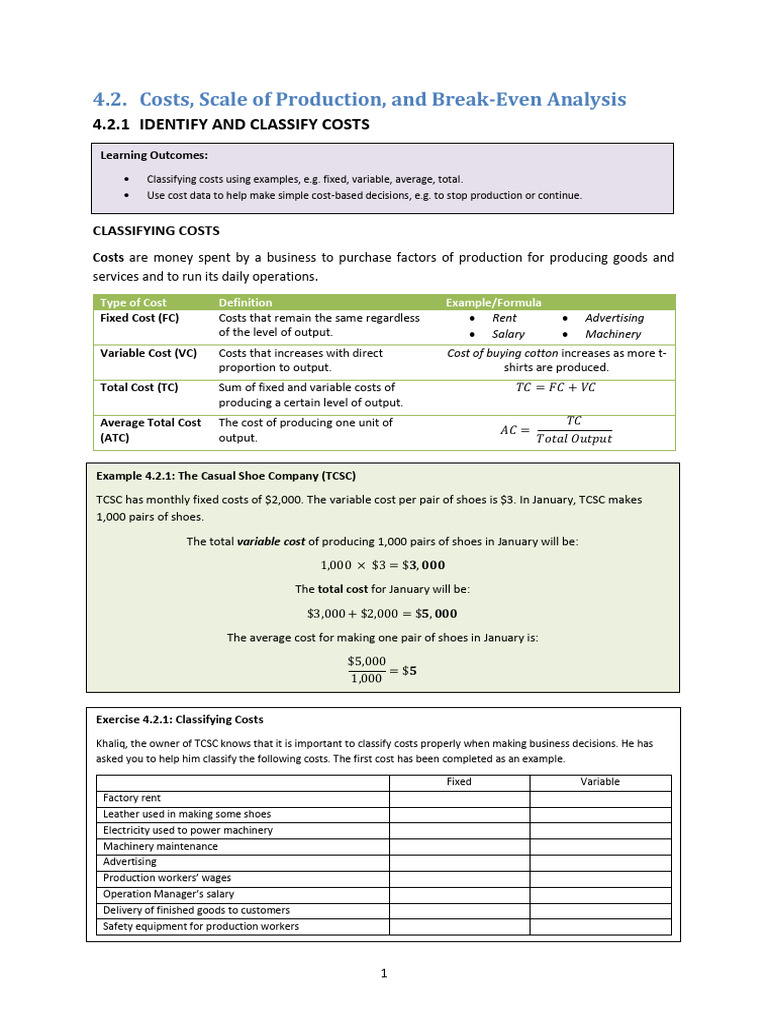 Cost Classification and Break-Even Analysis | PDF | Economies Of Scale ...