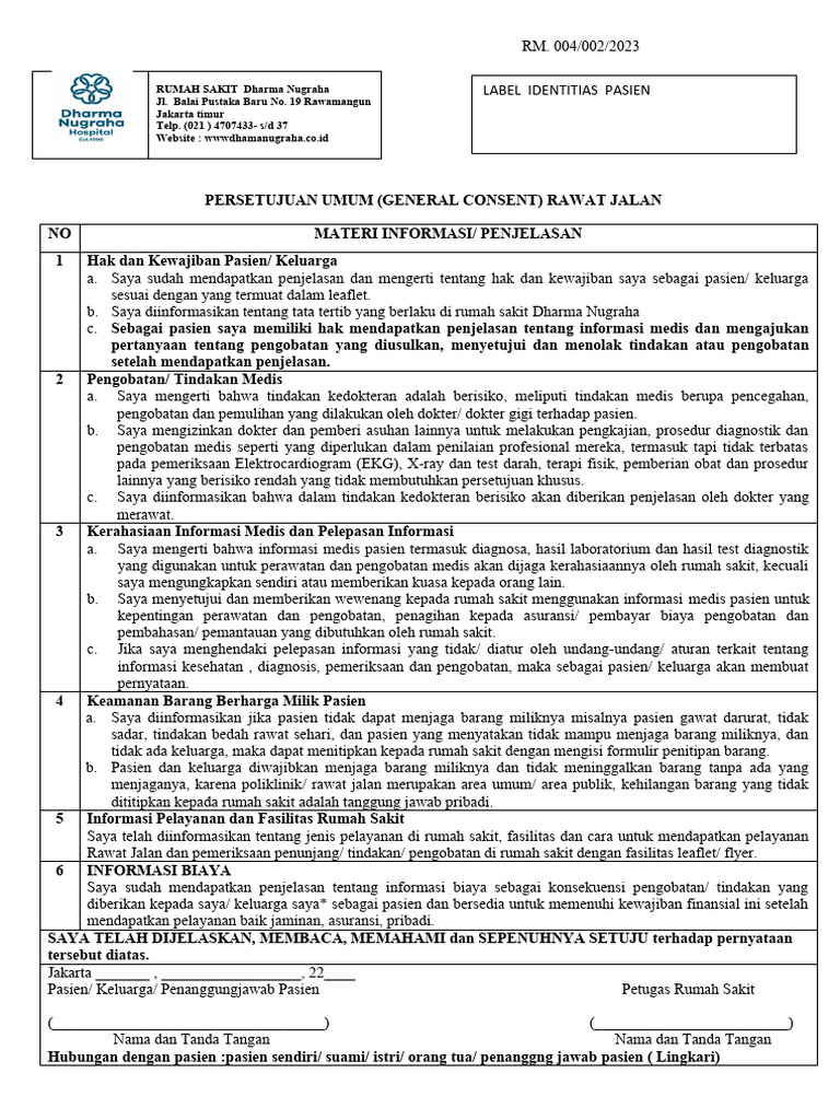 Persetujuan Umum (General Consent) RJL | PDF