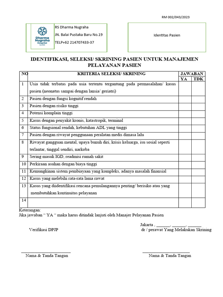 Identifikasi Seleksi Skrining Pasien Untuk MPP | PDF