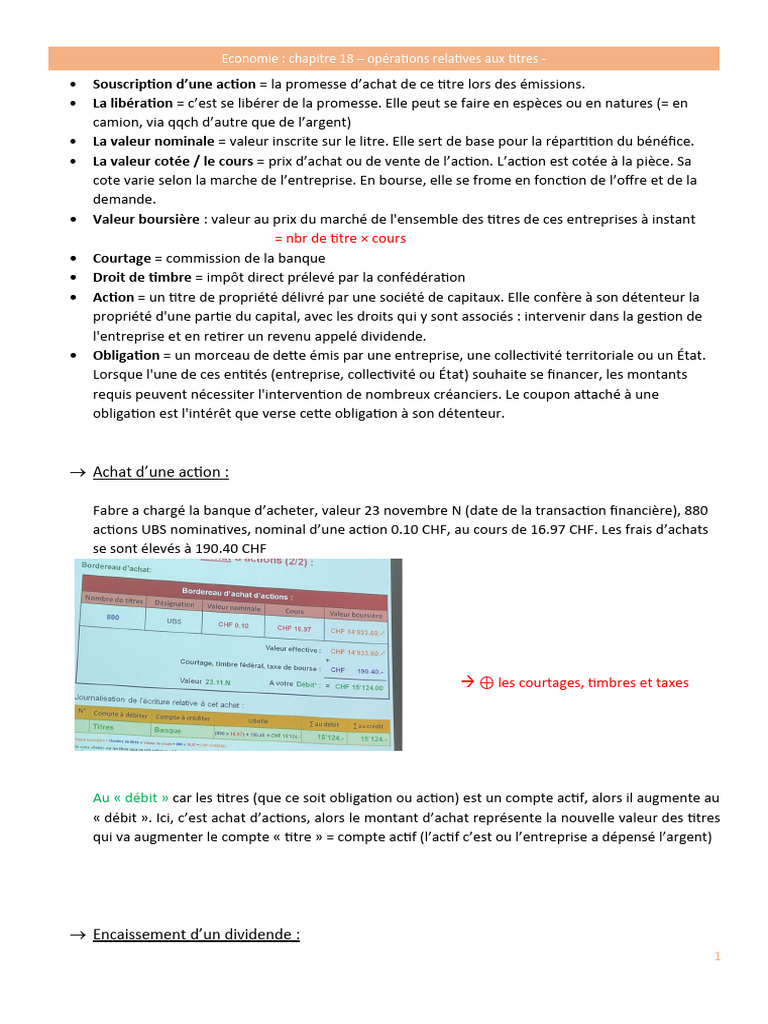 Opérations sur titres financiers | PDF | Action (Finance) | Obligation ...
