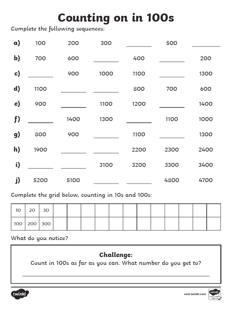 Counting in 10s and 100s Worksheet | PDF