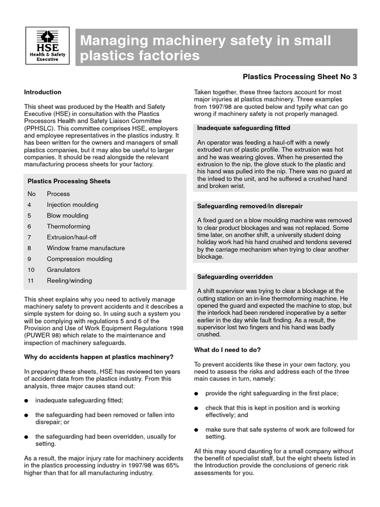 Plastics Machinery Safety Guide | PDF | Extrusion | Secondary Sector Of ...