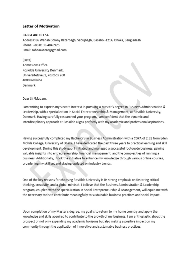 Letter of Motivation | PDF | Entrepreneurship | Motivation