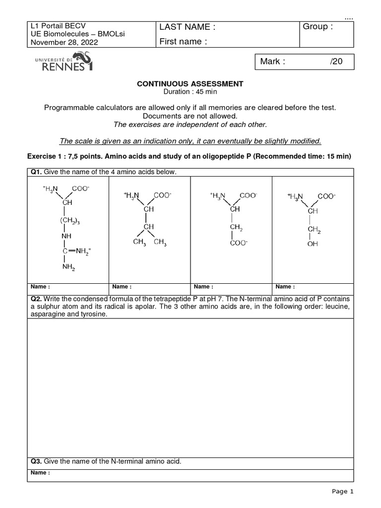 Bmol-Si CC2 2022-2023 | PDF | Amino Acid | Acid