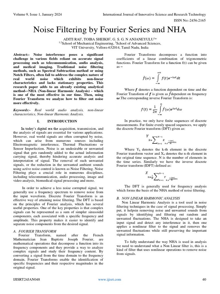 Noise Filtering by Fourier Series and NHA | PDF | Wavelet | Discrete ...